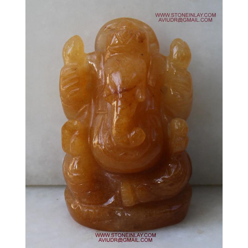Semiprecious Gem Stone Red Jade Quartz God Ganesha Statue Peace ...