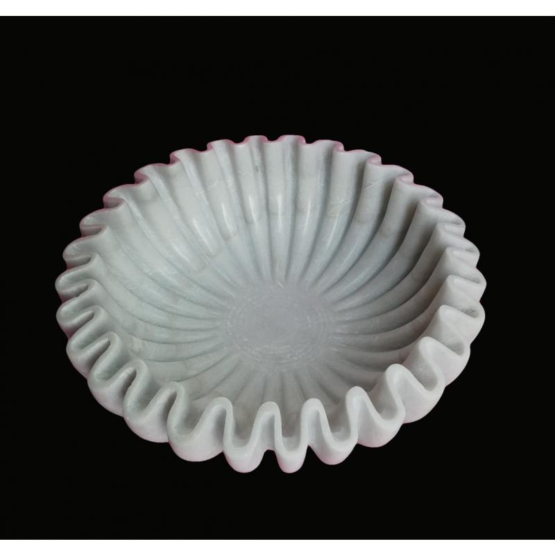 Hand-Carved White Marble Ruffle Bowl | Elegant Decorative Urli | AVI ...