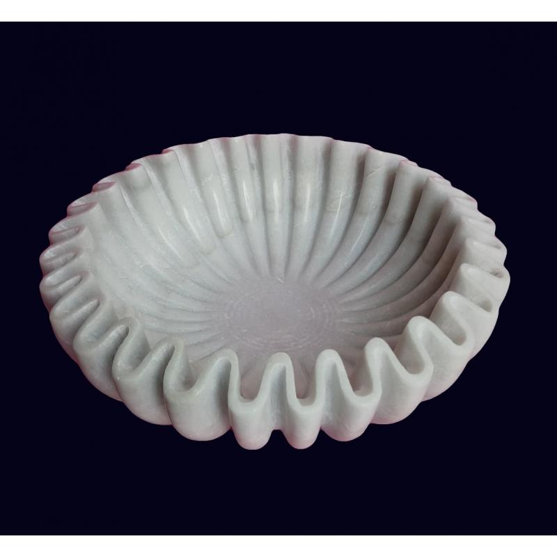 Hand-Carved White Marble Ruffle Bowl | Elegant Decorative Urli | AVI ...