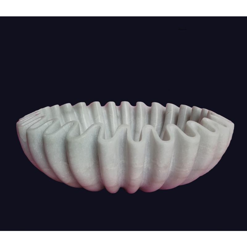 Hand-Carved White Marble Ruffle Bowl | Elegant Decorative Urli | AVI ...