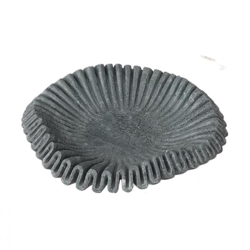 Hand-Carved Black Grey Marble Scallop Ruffle Bowl | Vintage Decorative ...