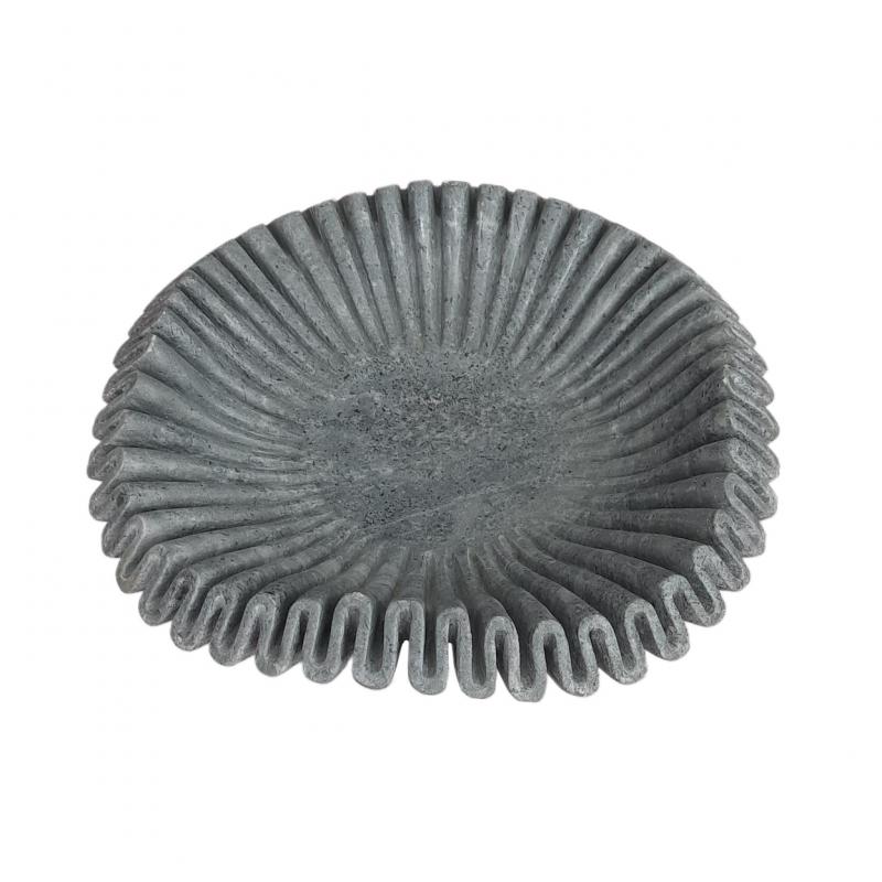 Hand-Carved Black Grey Marble Scallop Ruffle Bowl | Vintage Decorative ...