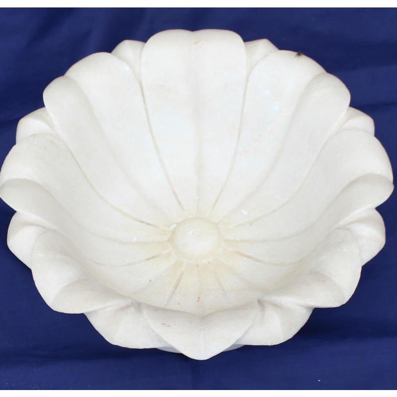 White Marble Hand Carved Round Floral Bowl | AVI International
