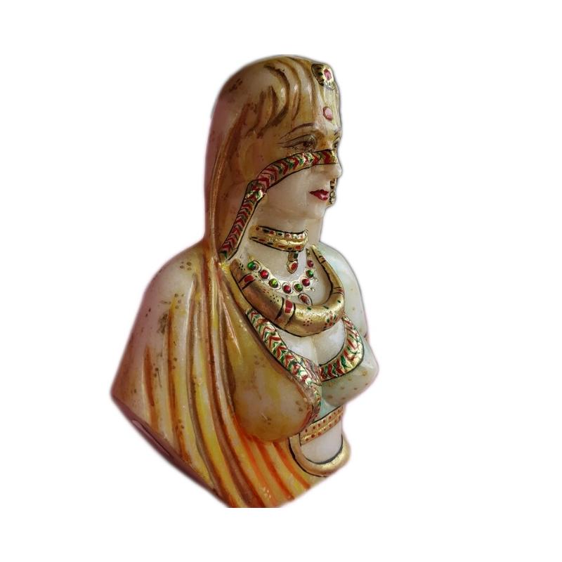 Hand Carved white Stone traditional indian traditional woman Bust ...