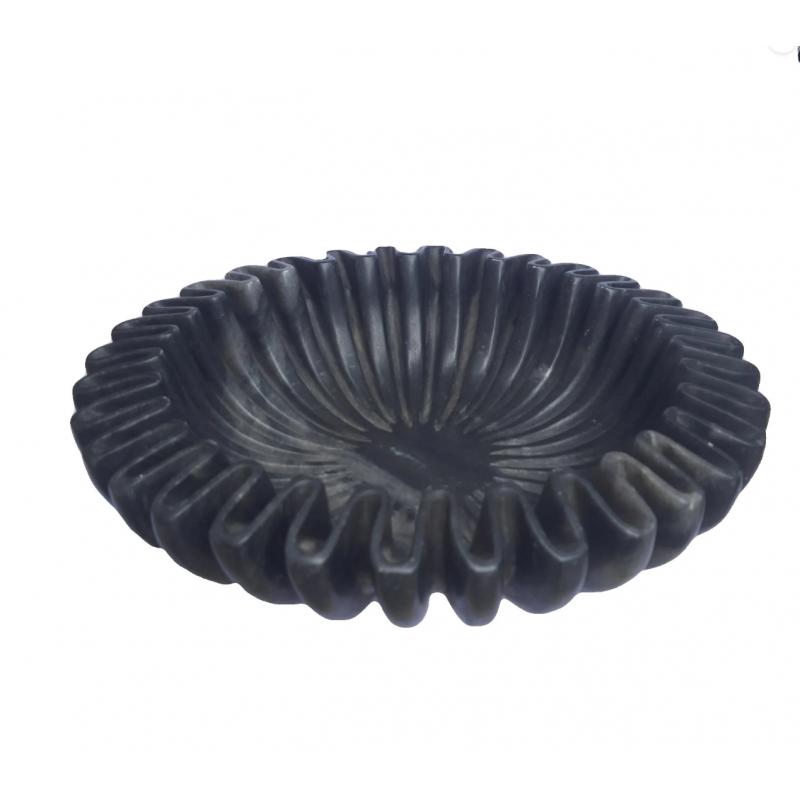 Hand-Carved Black Grey Marble Ruffle Bowl – Decorative Vintage Urli ...